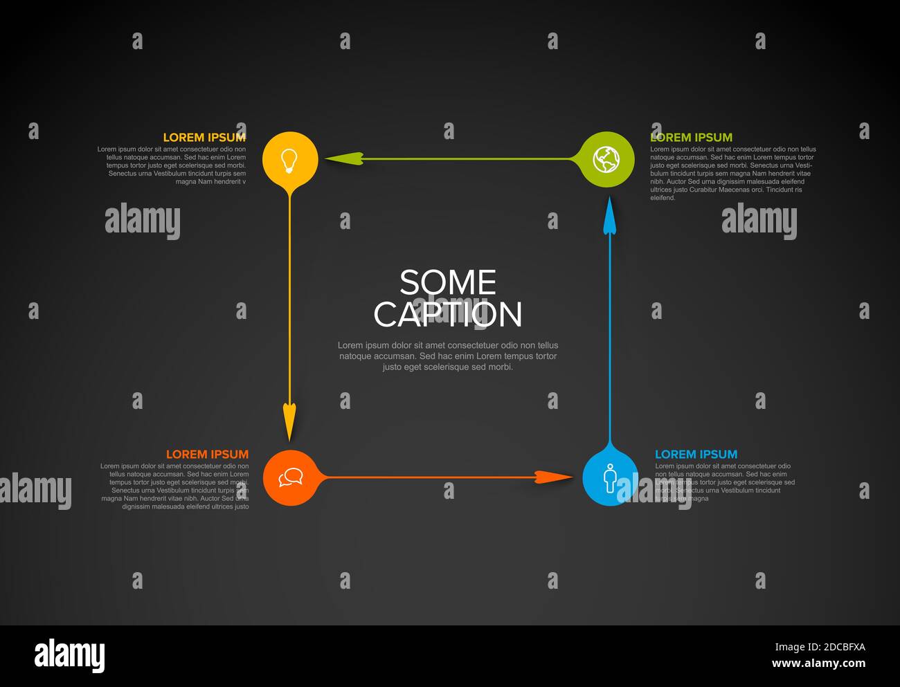 Vector cycle infographic schema diagram template made from four circle ...