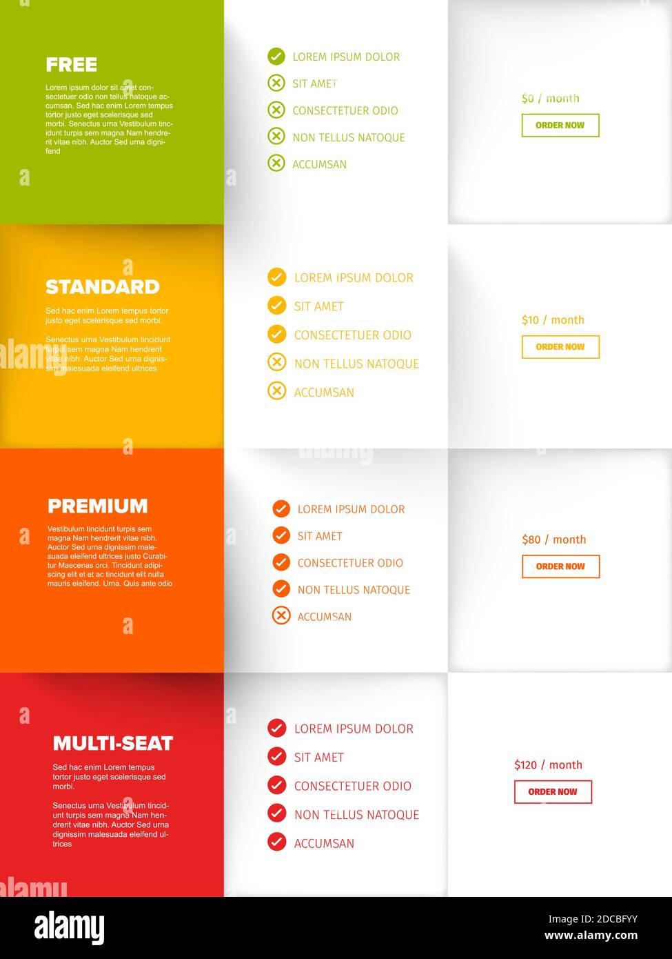 Products service feature compare mosaic list table template with ...