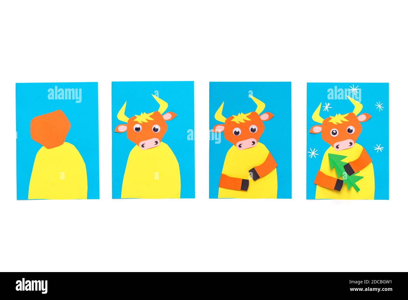 easy shape paper bull craft for kids, step by step instruction, DIY ...