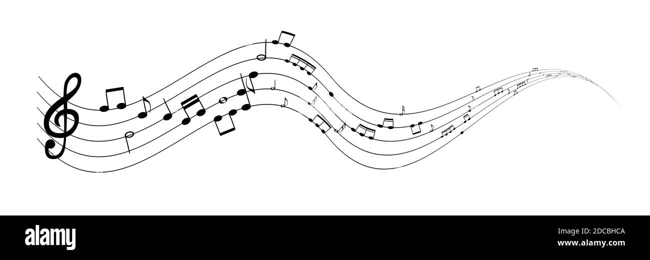 Set of musical notes on five-line clock notation without a feature ...