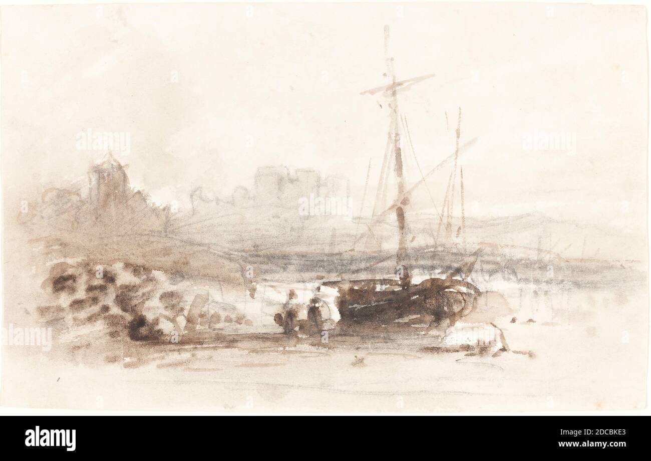John Varley, (artist), British, 1778 - 1842, Sailboat on a Beach, first ...