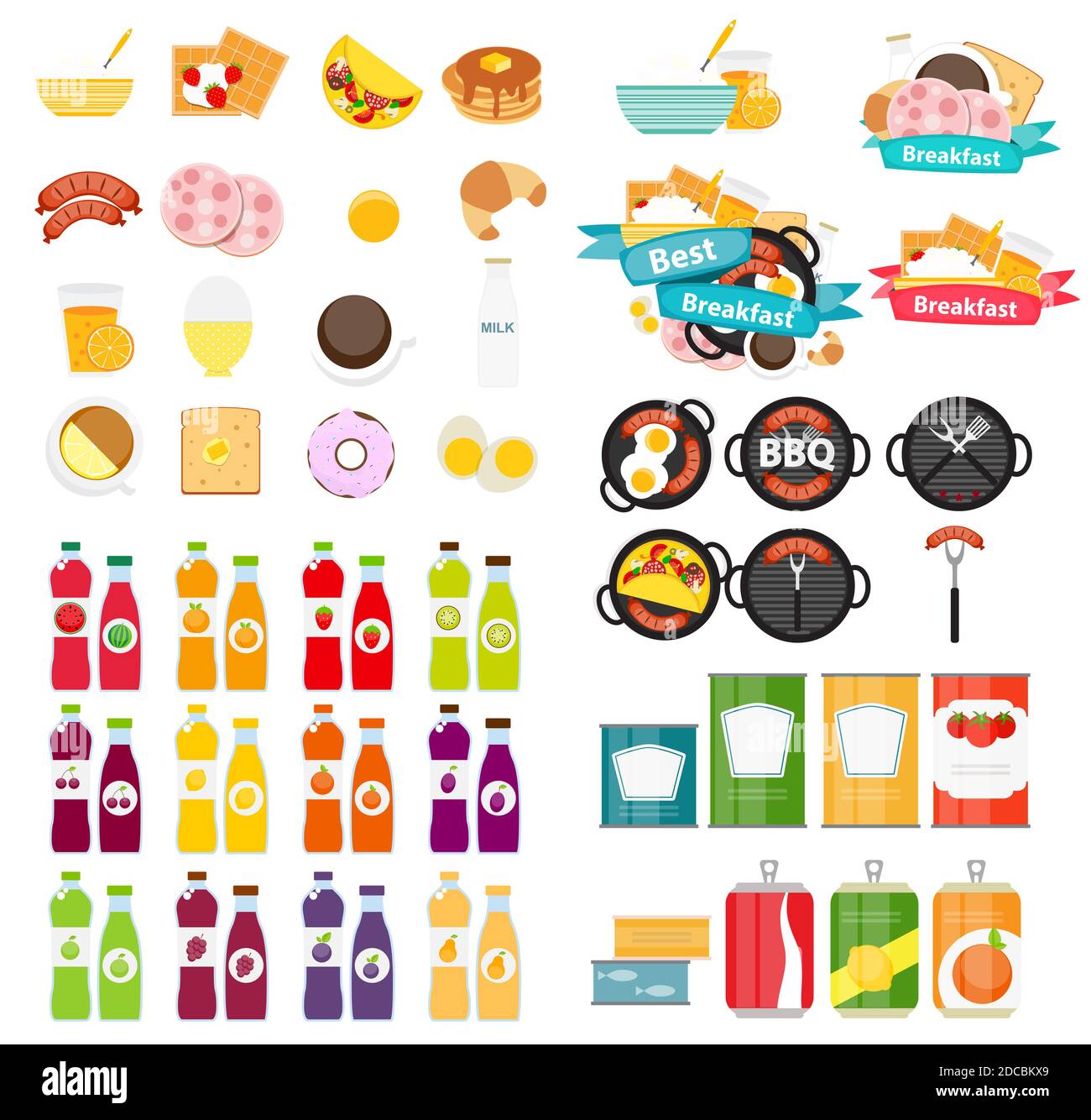 Set of Food Icons Template in Modern Flat Style Isolated on White ...