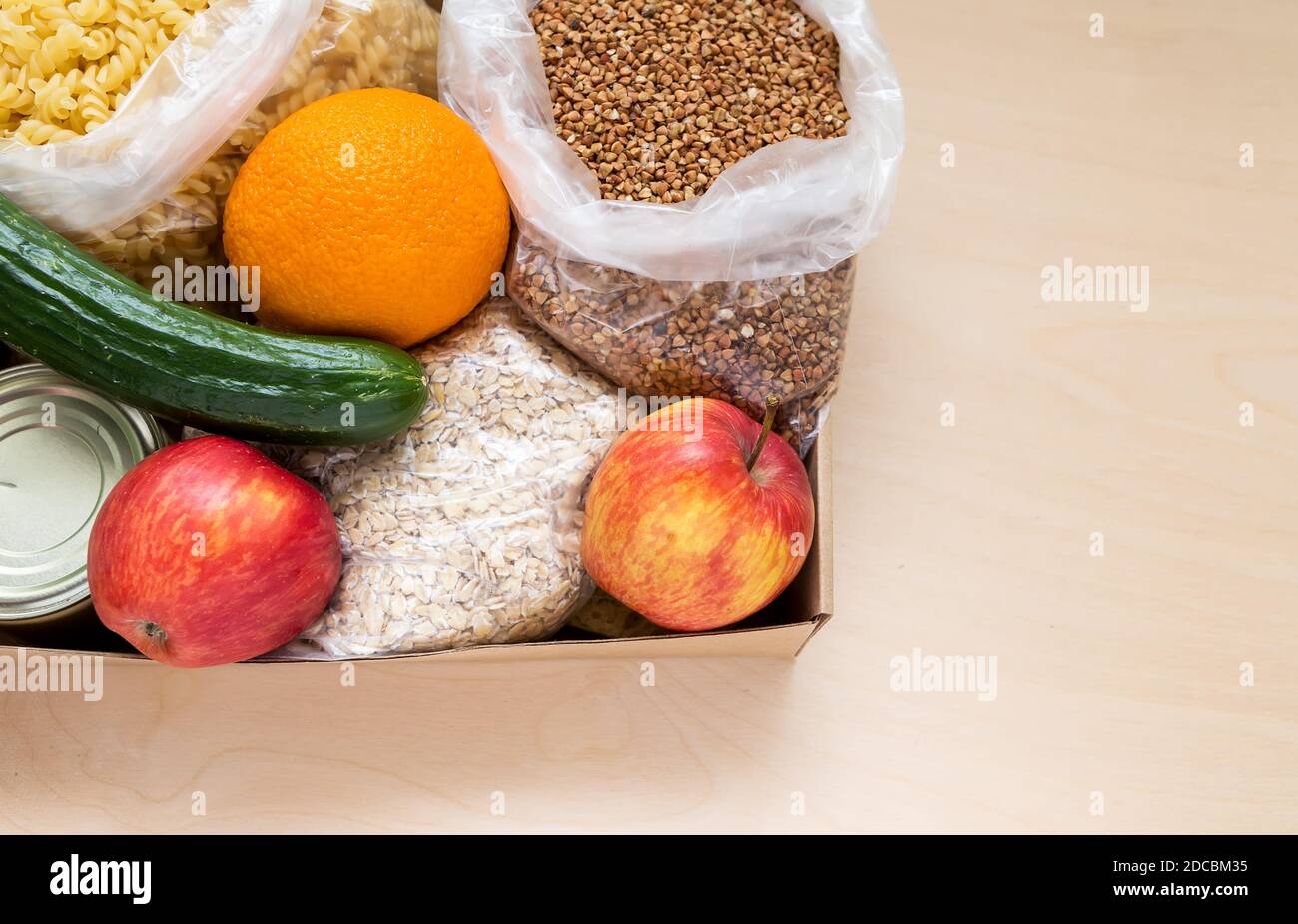 Food delivery box on the wood background for people during house ...