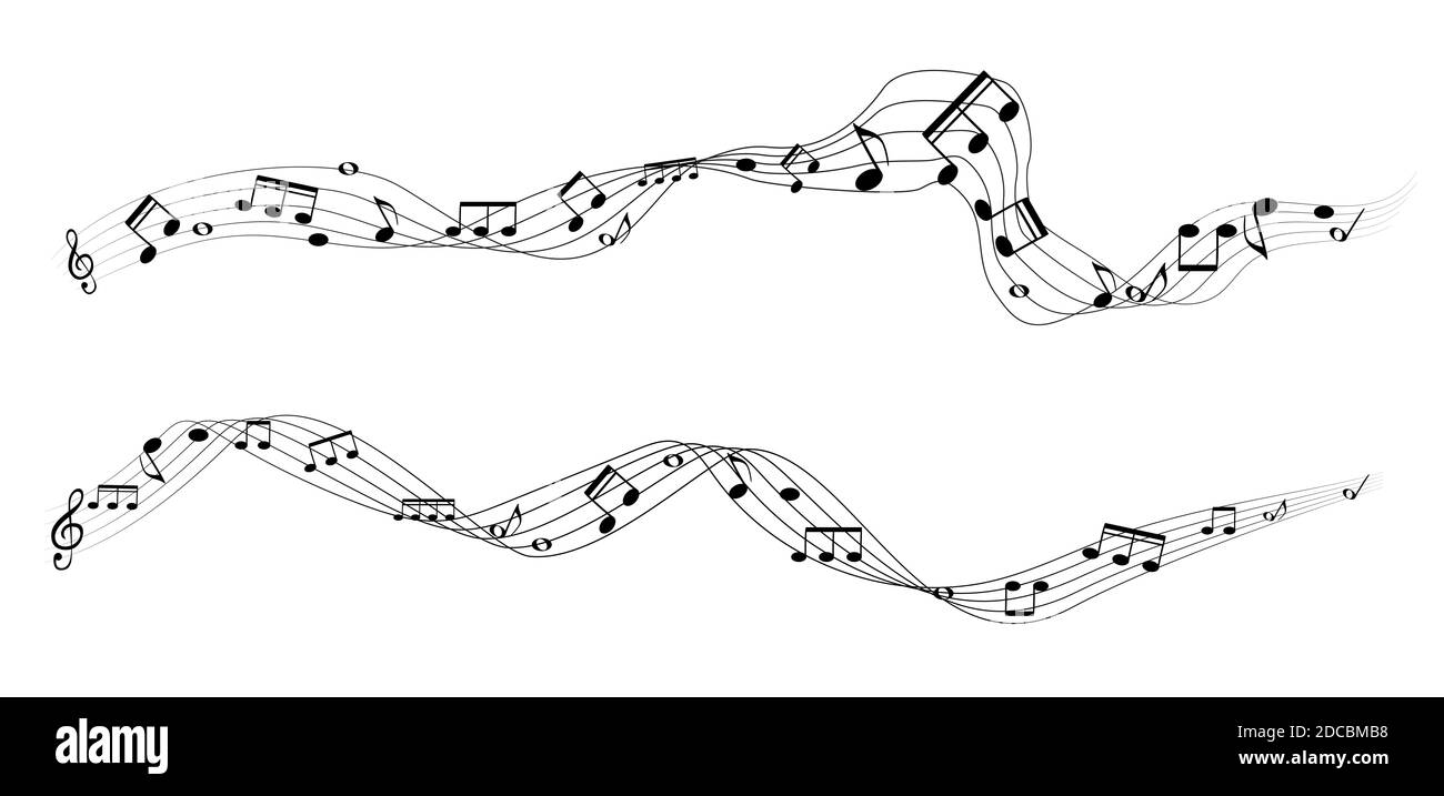 Set of musical notes on five-line clock notation without a feature ...