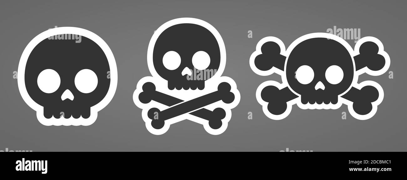 Cartoon robot skulls machine head AI avatar with crossbones sticker ...