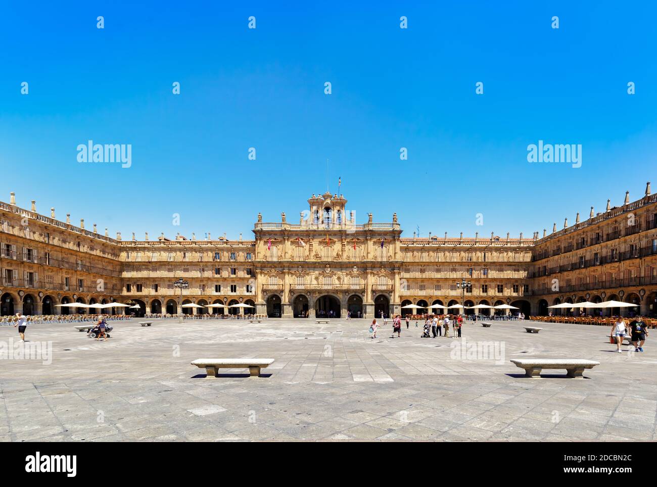 The Plaza Mayor (English Main Plaza) in Salamanca, Spain. Large plaza ...