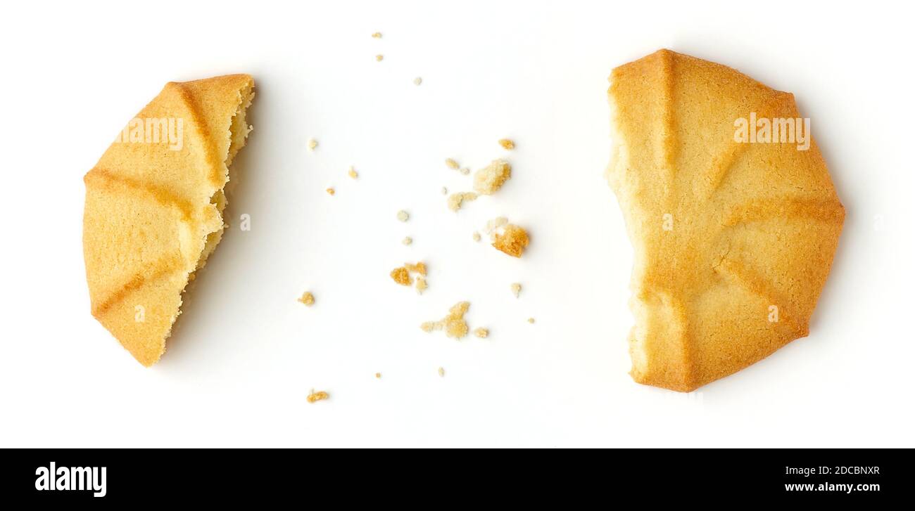 Broken butter cookie isolated on white background, top view Stock Photo ...
