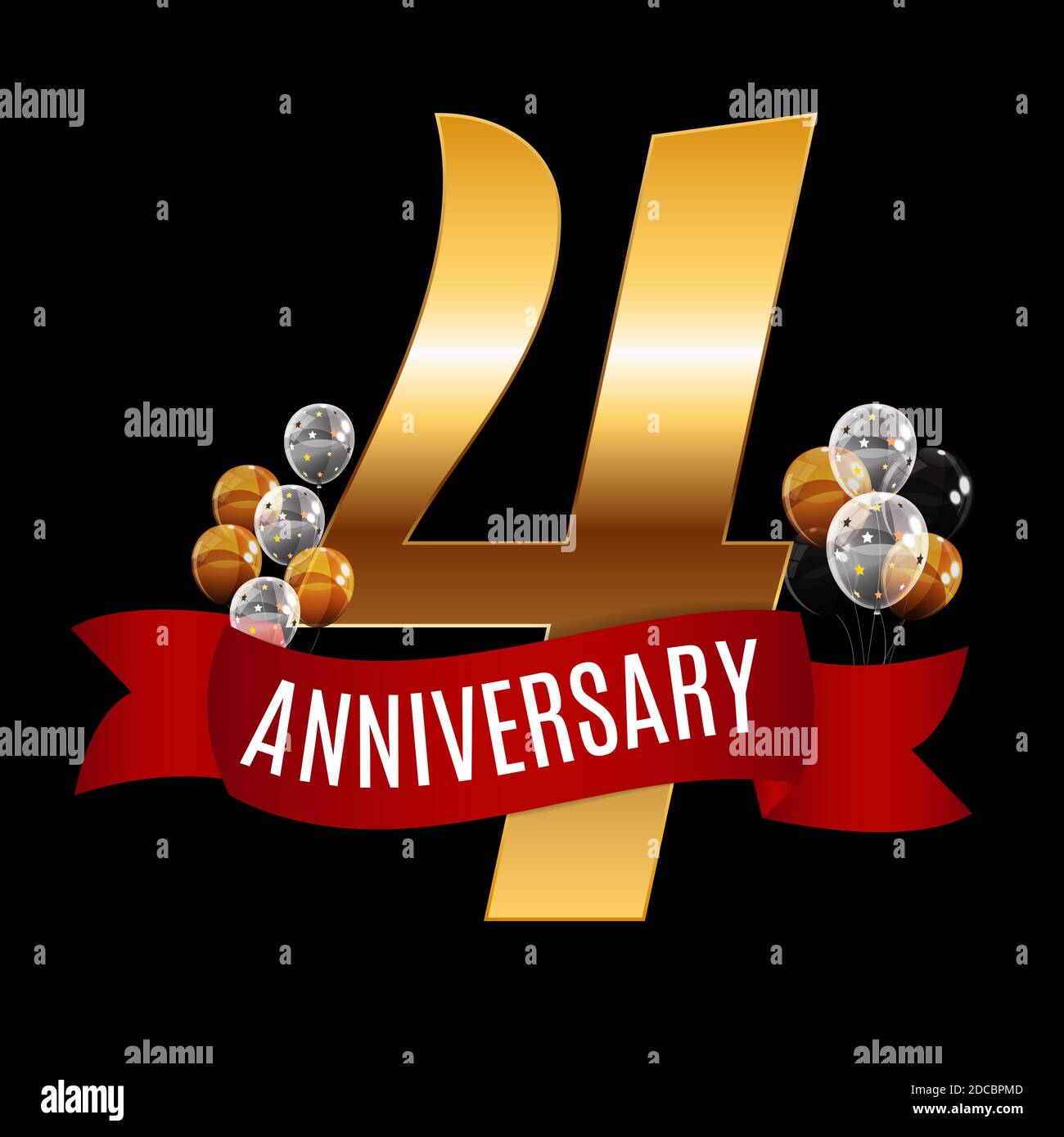 Golden 4 Years Anniversary Template with Red Ribbon Illustration Stock ...