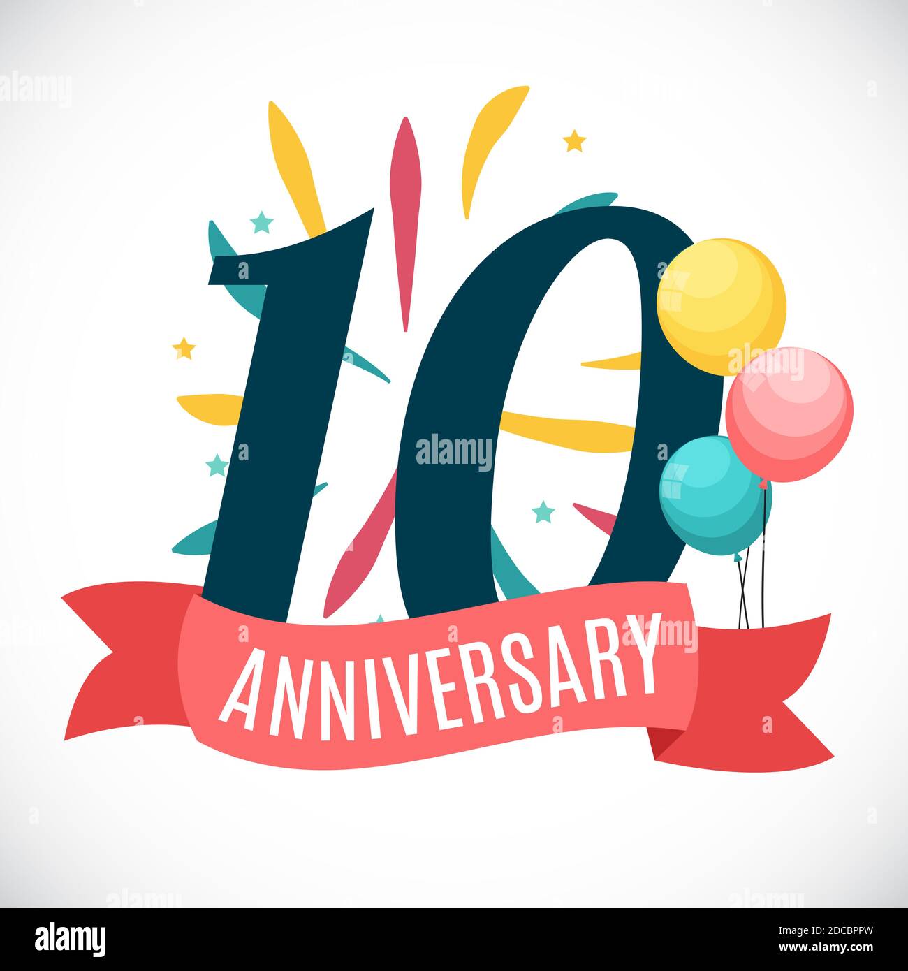 Anniversary 10 Years Template with Ribbon Illustration Stock Photo - Alamy