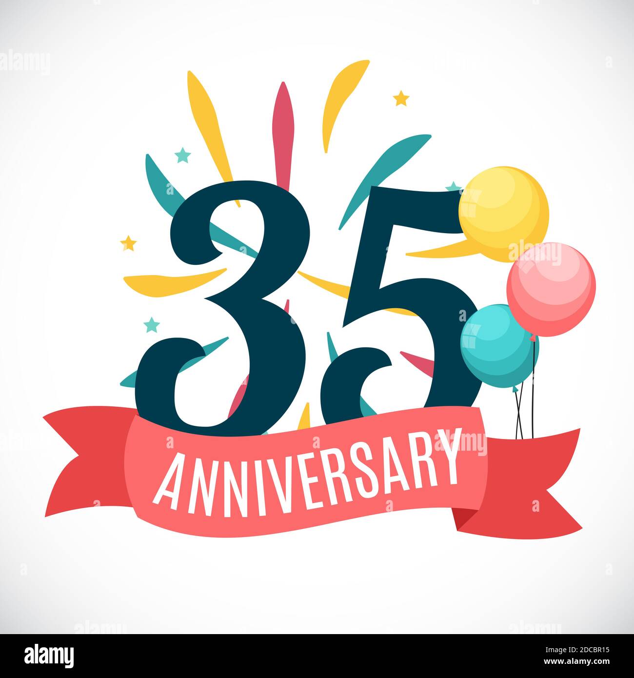 Anniversary 35 Years Template with Ribbon Illustration Stock Photo - Alamy