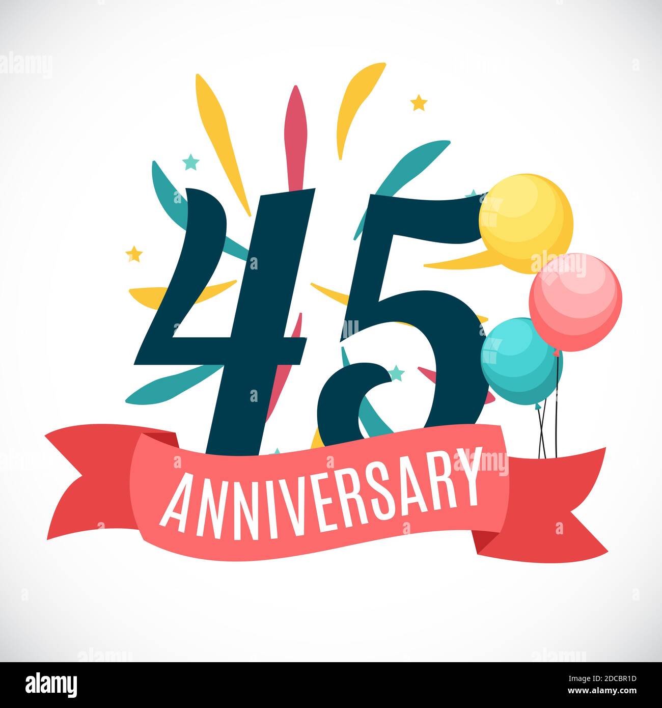 Anniversary 45 Years Template with Ribbon Illustration Stock Photo - Alamy