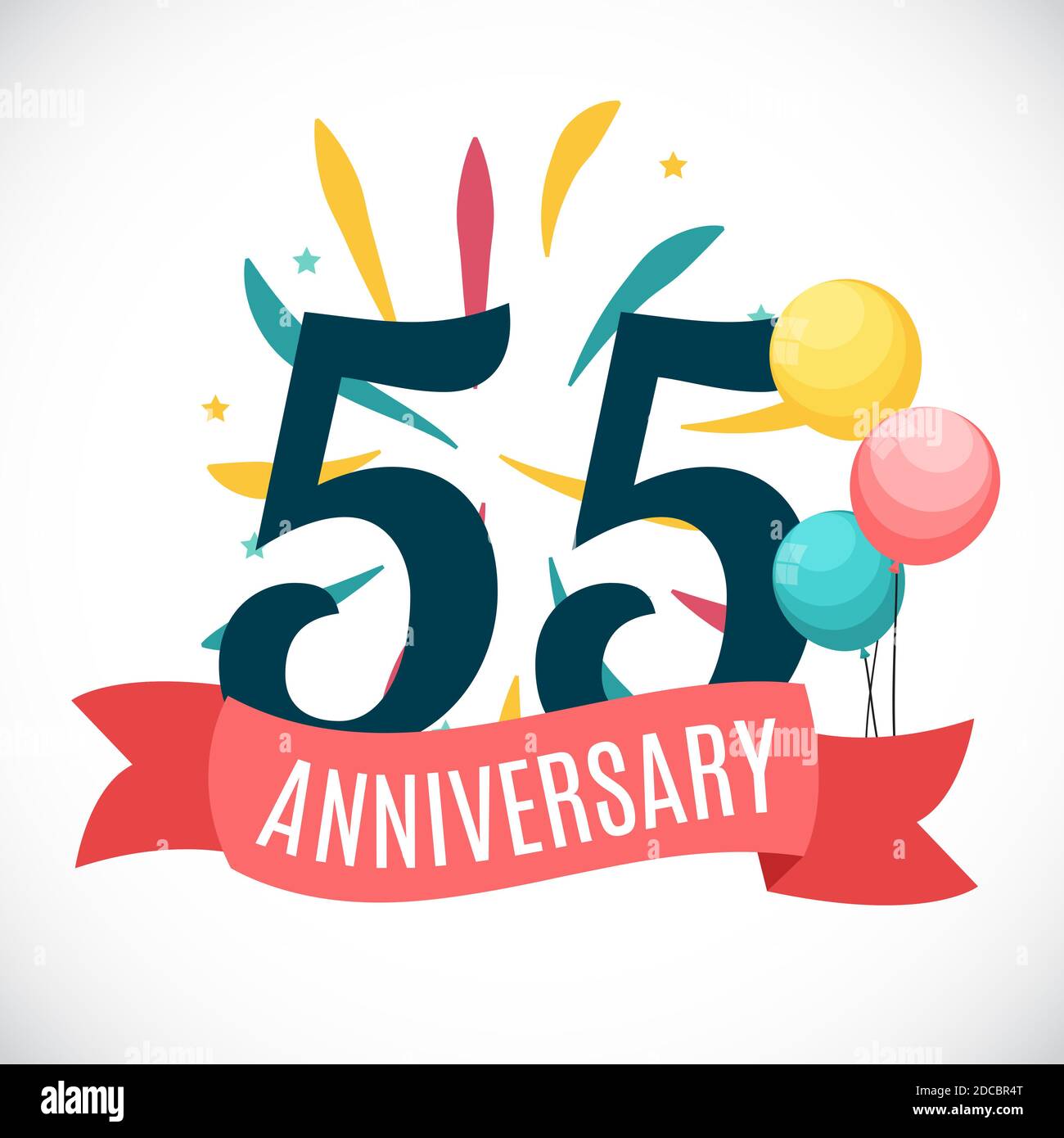 Anniversary 55 Years Template with Ribbon Illustration Stock Photo - Alamy