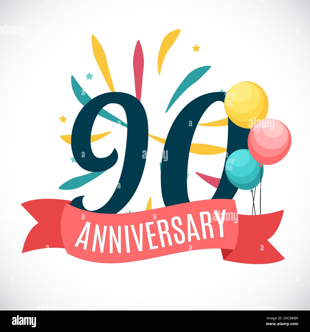 Anniversary 90 Years Template with Ribbon Illustration Stock Photo - Alamy