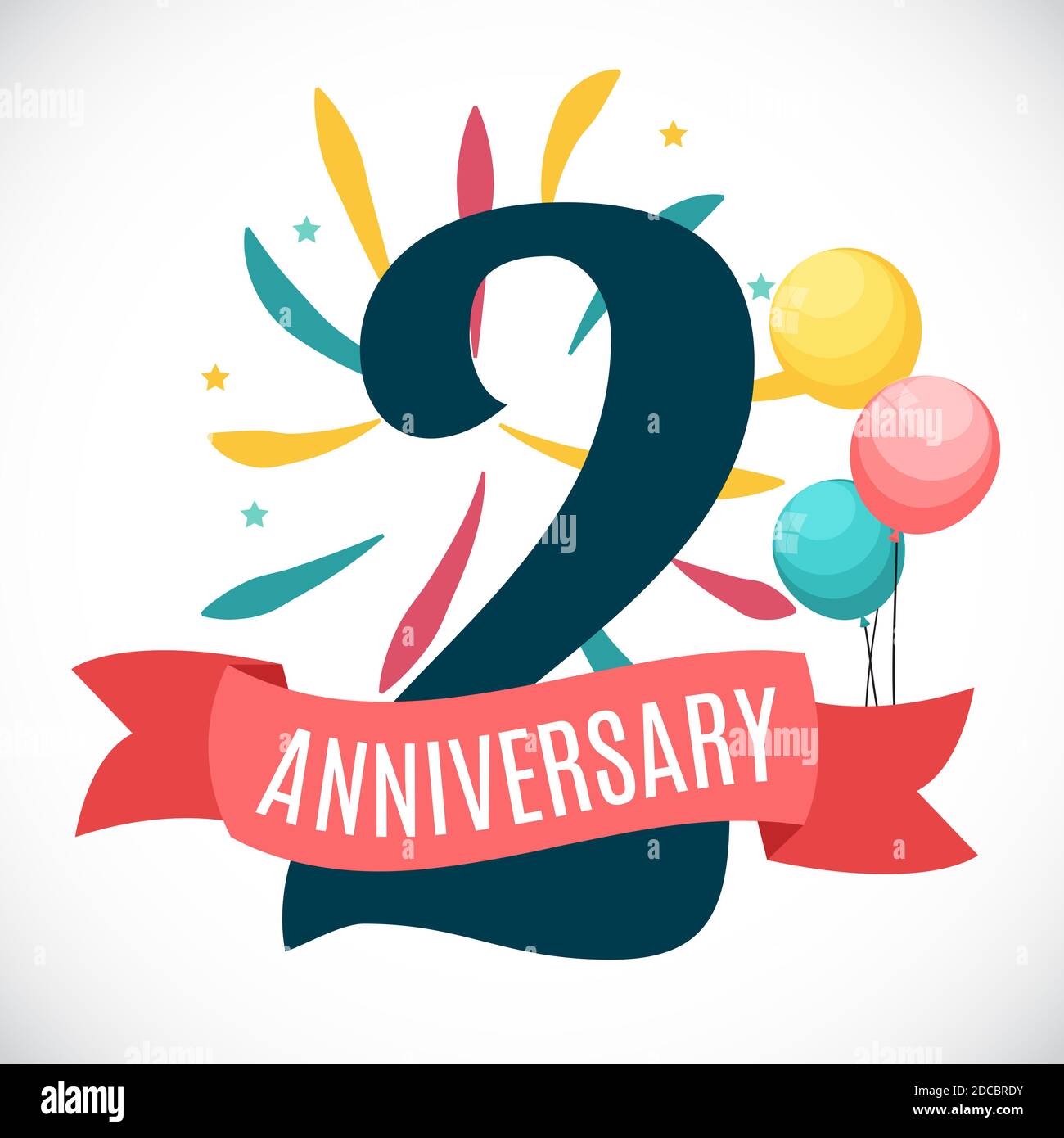Anniversary 2 Years Template with Ribbon Illustration Stock Photo - Alamy