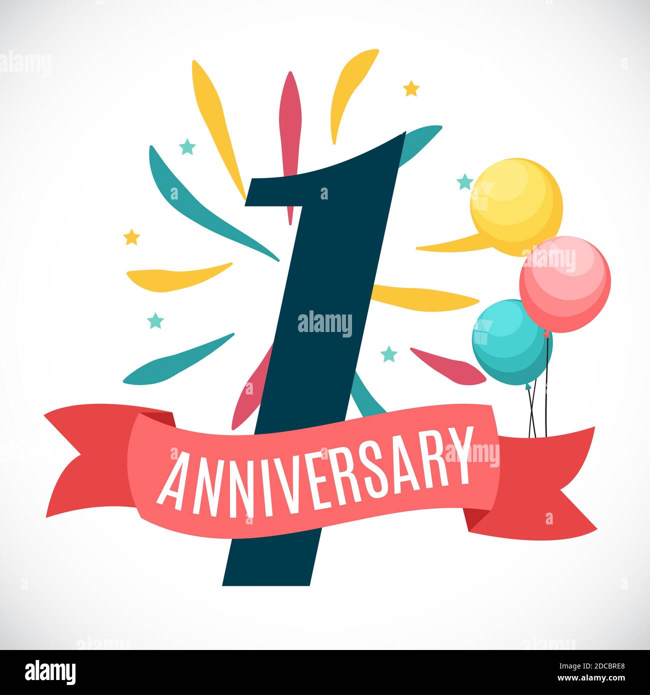 Anniversary 1 Years Template with Ribbon Illustration Stock Photo - Alamy