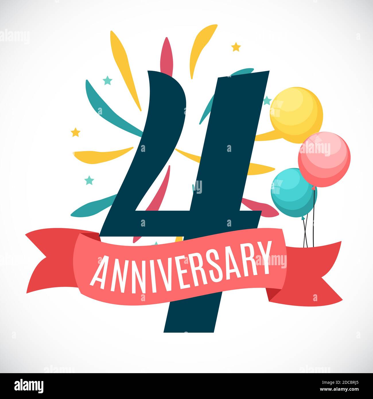 Anniversary 4 Years Template with Ribbon Illustration Stock Photo - Alamy