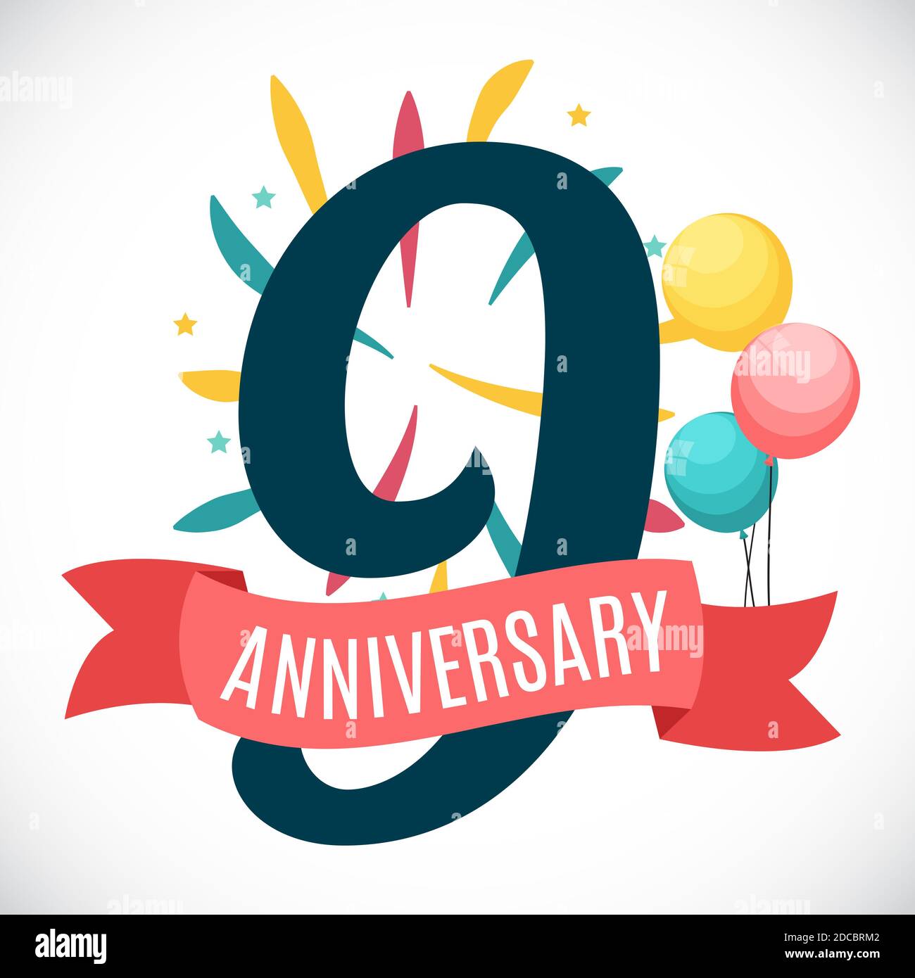 Anniversary 9 Years Template with Ribbon Illustration Stock Photo - Alamy