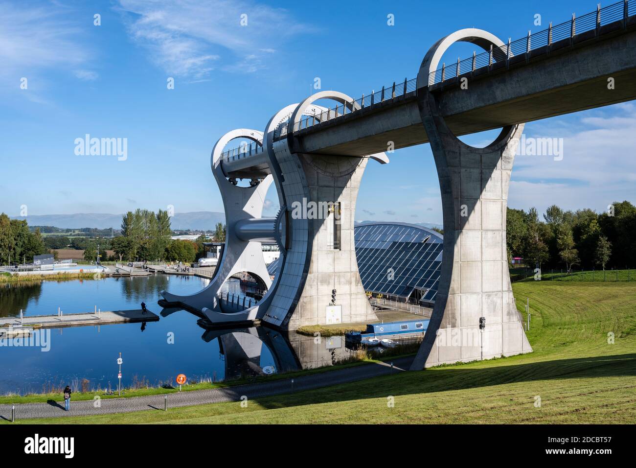 Elevated section of canal at the Falkirk Wheel rotating boat lift in ...
