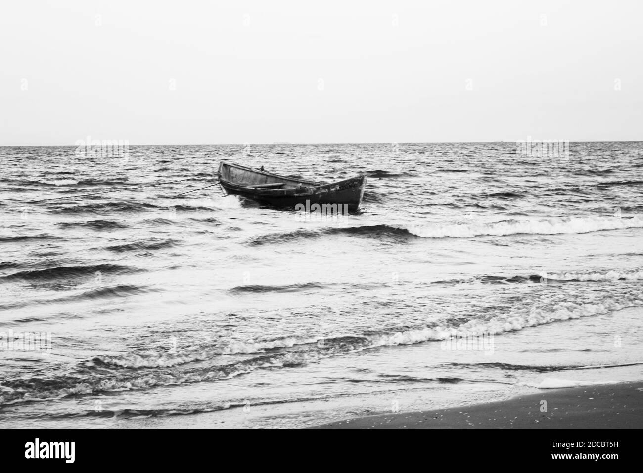 Sea beautiful view beach boat Black and White Stock Photos & Images - Alamy