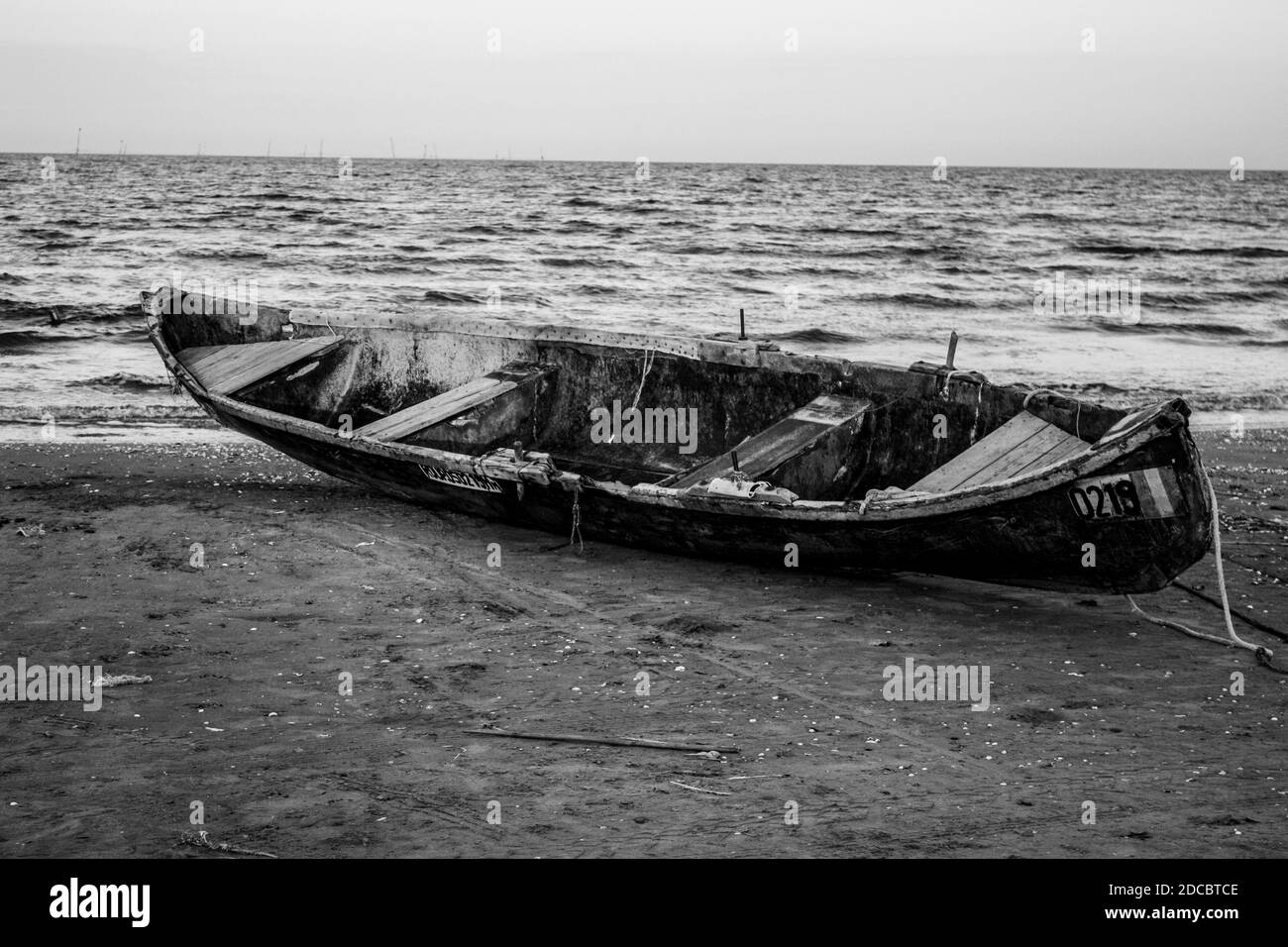 Sea beautiful view beach boat Black and White Stock Photos & Images - Alamy