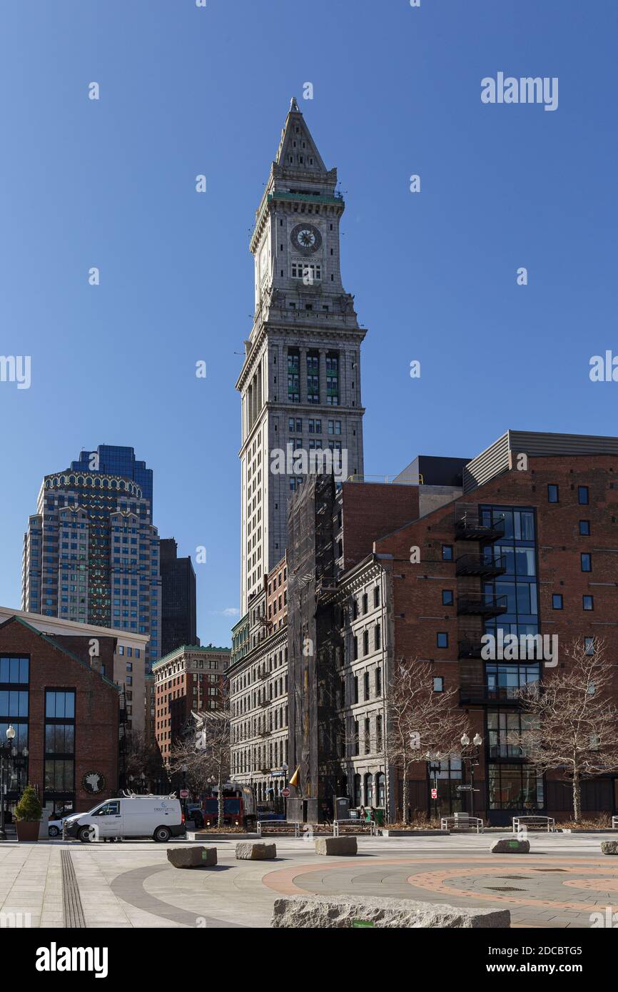 BOSTON, MA, USA - FEBRUARY, 28, 2020: street view including customs ...