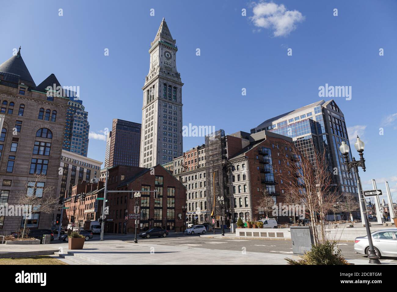 BOSTON, MA, USA - FEBRUARY, 28, 2020: street view including customs ...