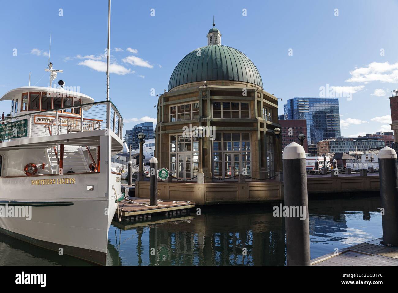 BOSTON, MA, USA - FEBRUARY, 28, 2020: Rowes Wharf building and harbor ...