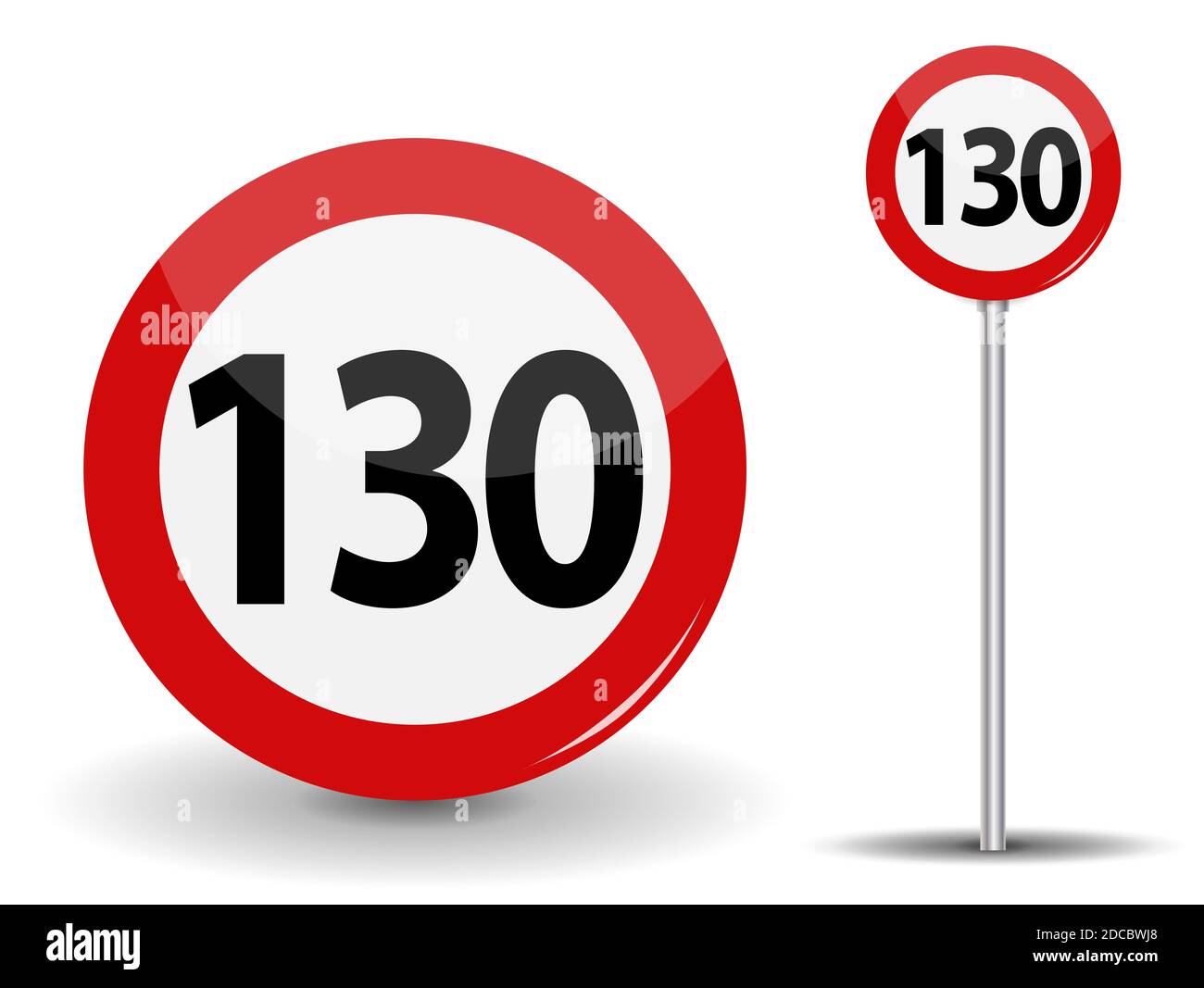 Round Red Road Sign Speed limit 130 kilometers per hour. Illustration ...