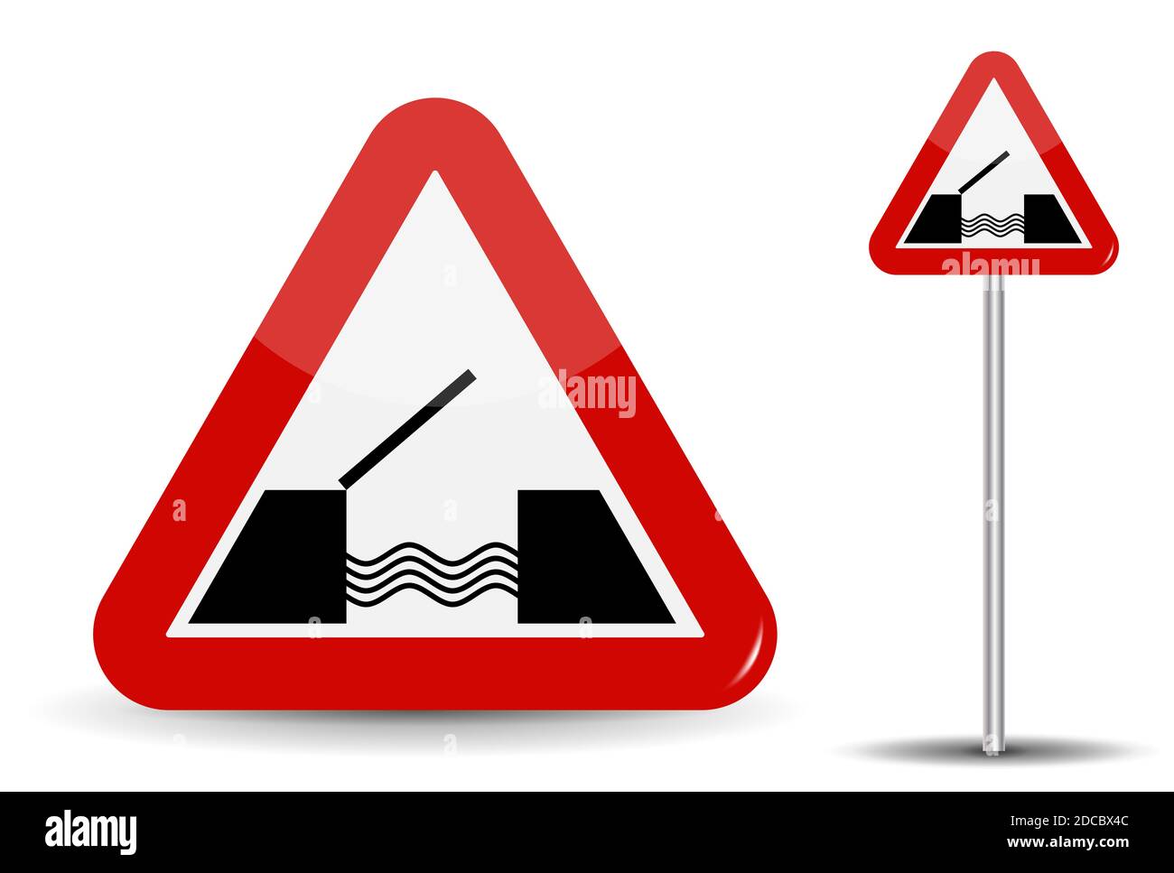Road sign Warning Drawbridge. In Red Triangle are schematically ...