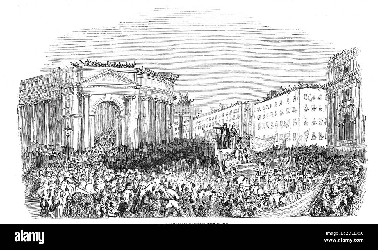 The procession passing the Bank, 1844. Celebrations in Dublin, Ireland ...