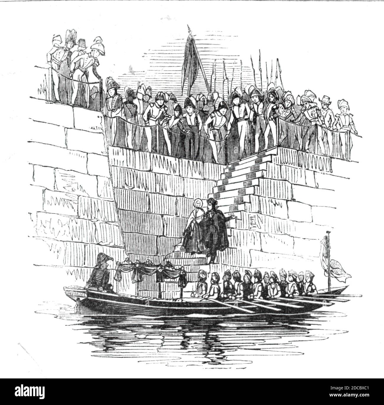 Embarkation of Her Majesty, 1842. Queen Victoria descending steps to ...