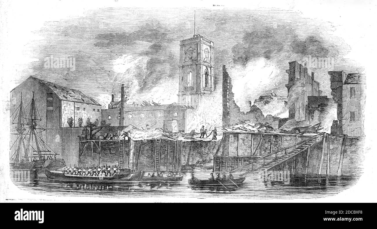 Ruins of the fire, 1843. Aftermath of a fire on Tooley Street, near ...