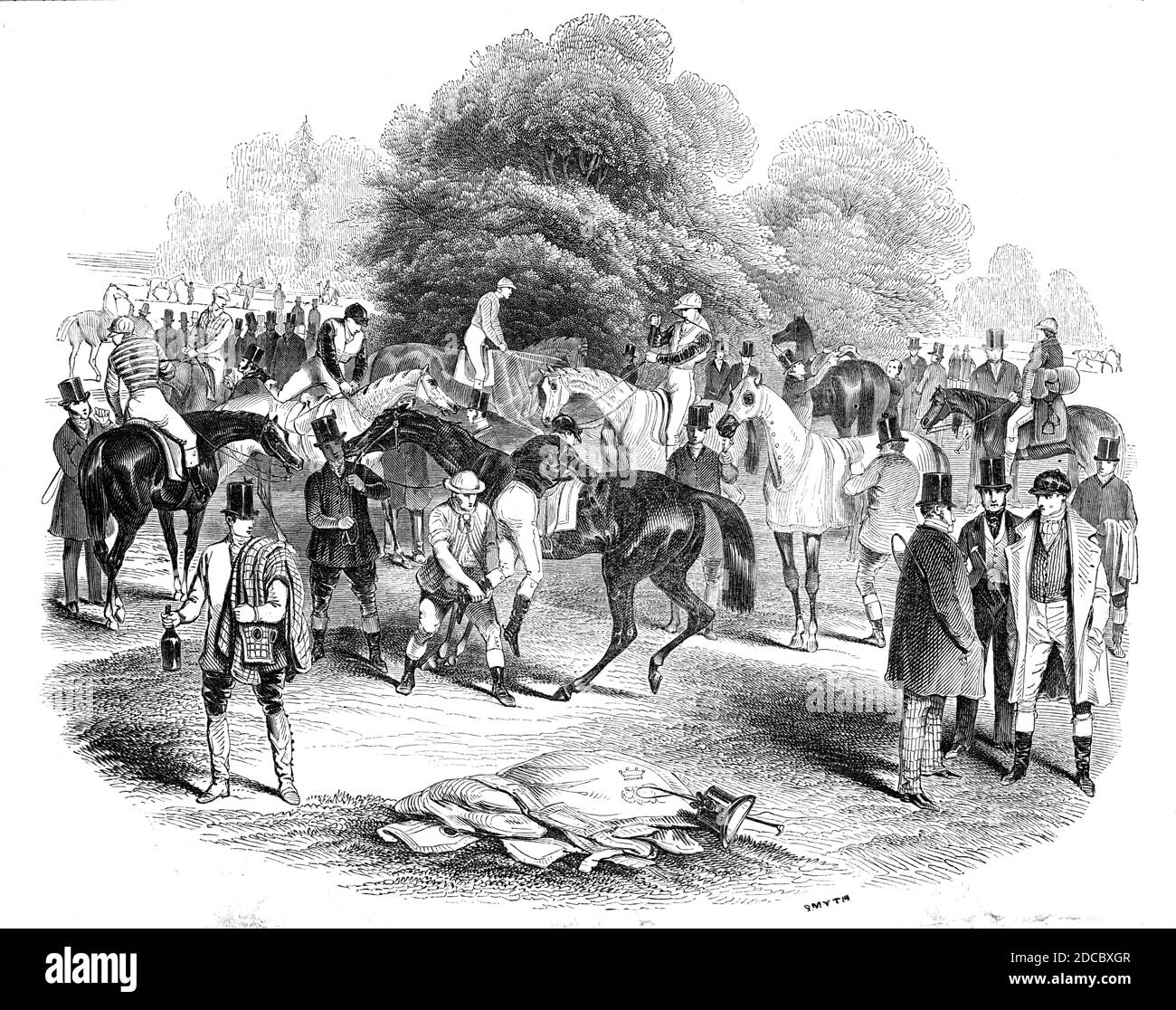 View of the Warren, Derby Day, Epsom Races, 1844. Horse racing at Epsom ...