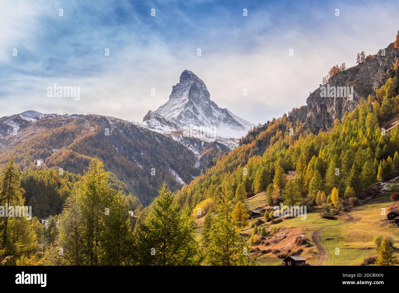 Landscape panoramic view of the Matterhorn Mountain, in Zermatt ...