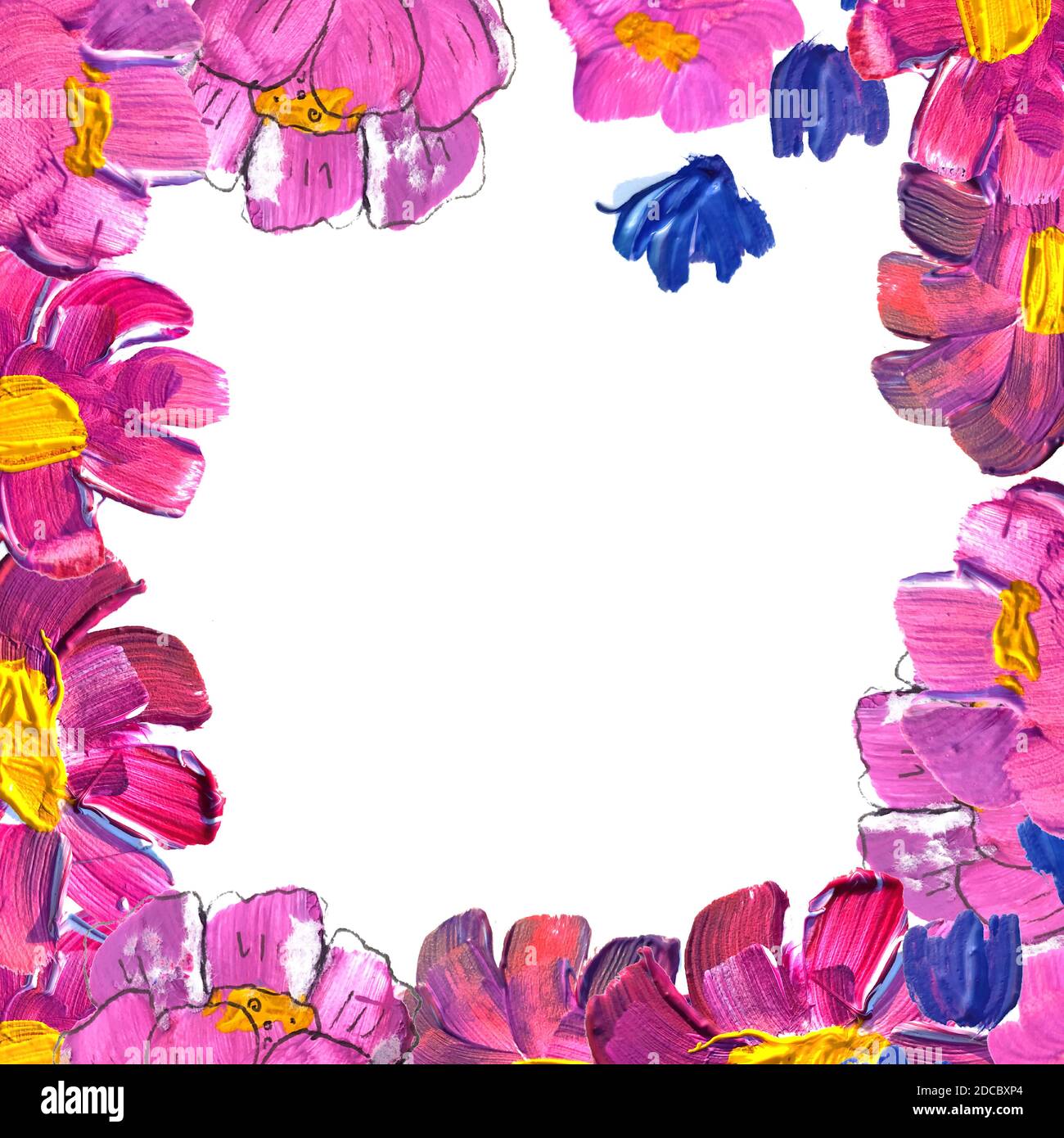 Hand-painted floral frame. Wildrlowers on white background Stock Photo ...