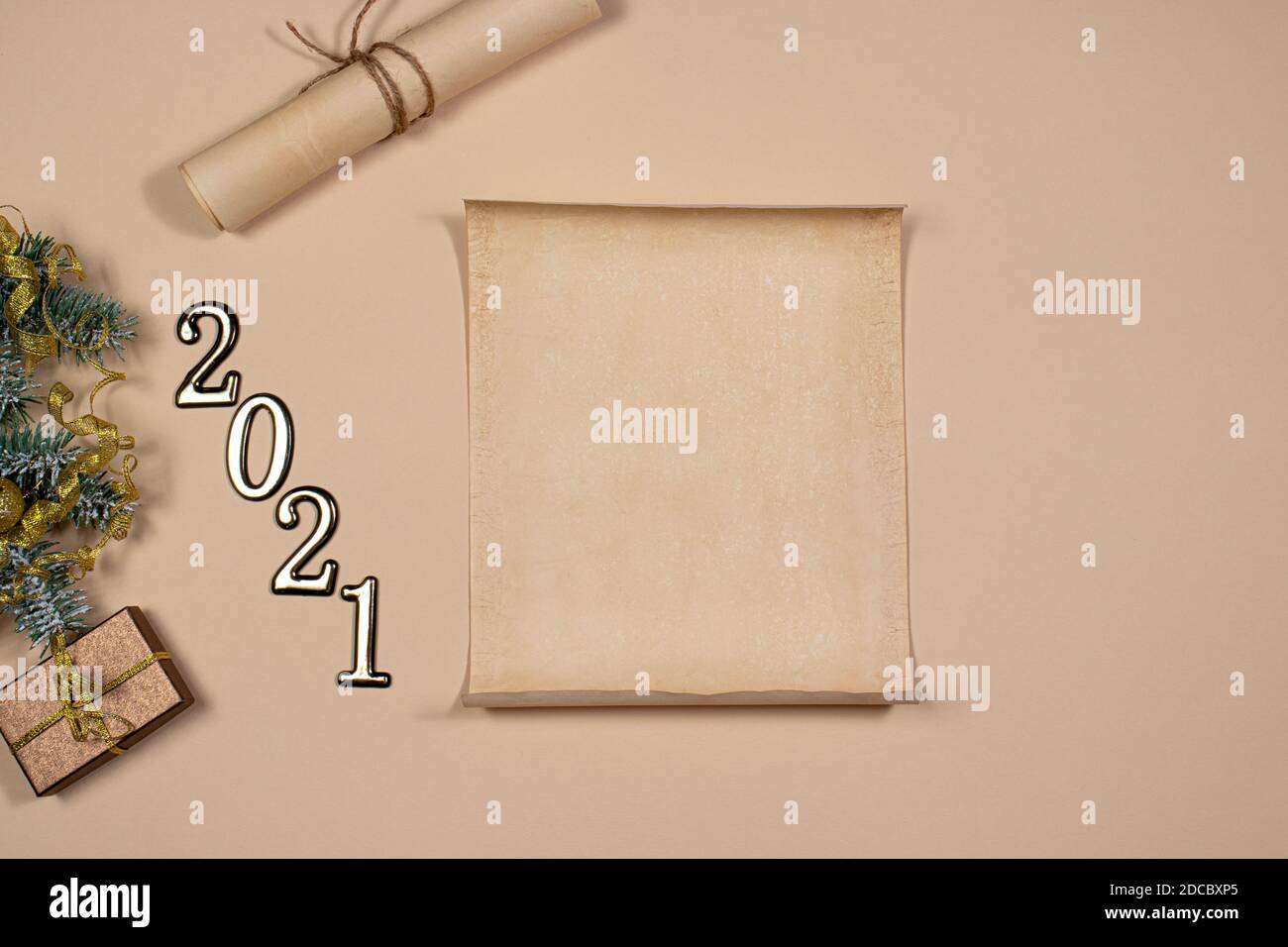 New Year's photo notepad for entries and figures 2021 on a beige ...