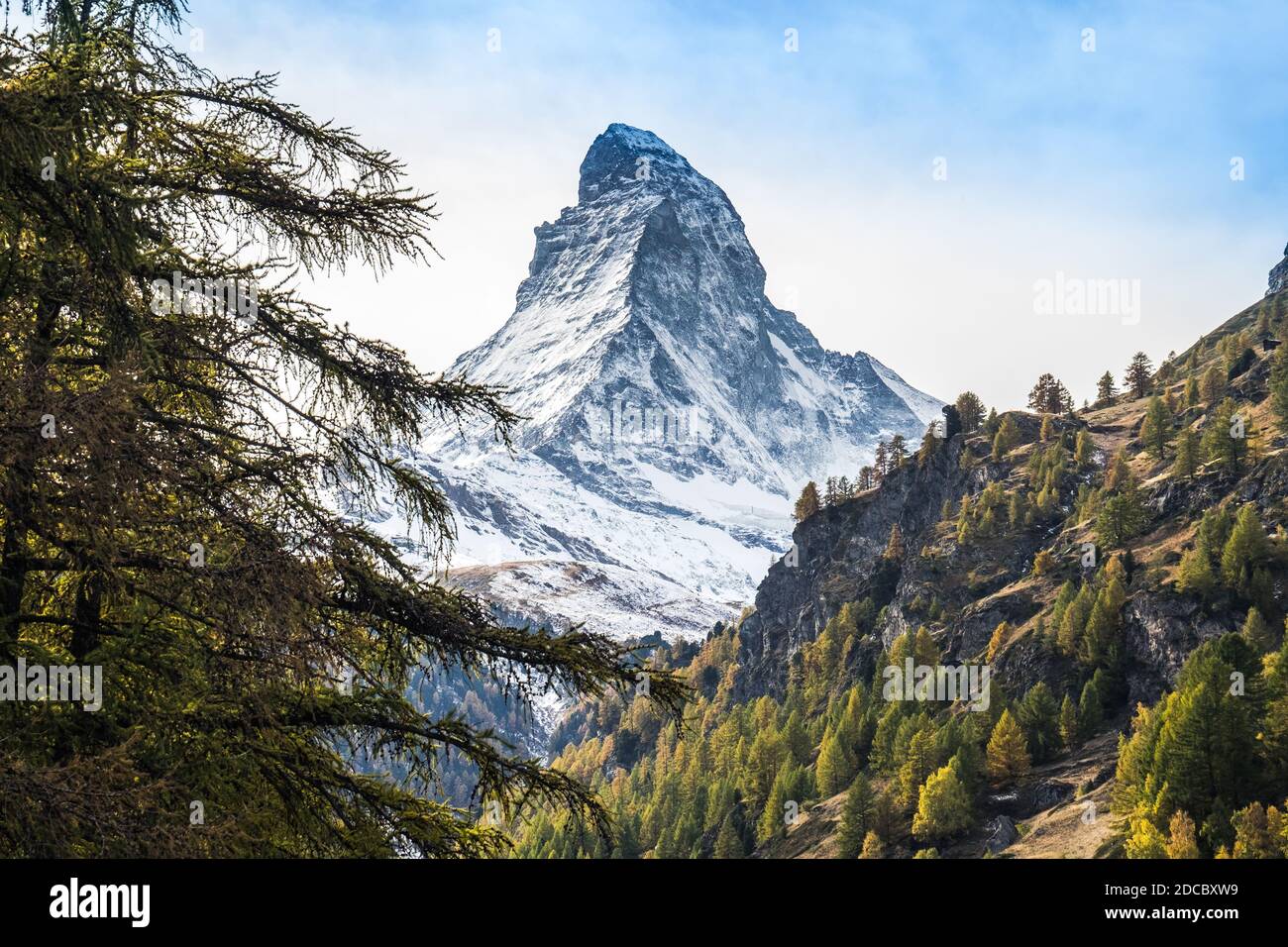 Landscape panoramic view of the Matterhorn Mountain, in Zermatt ...