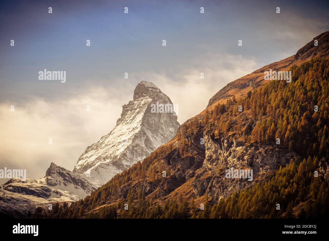 Landscape panoramic view of the Matterhorn Mountain, in Zermatt ...