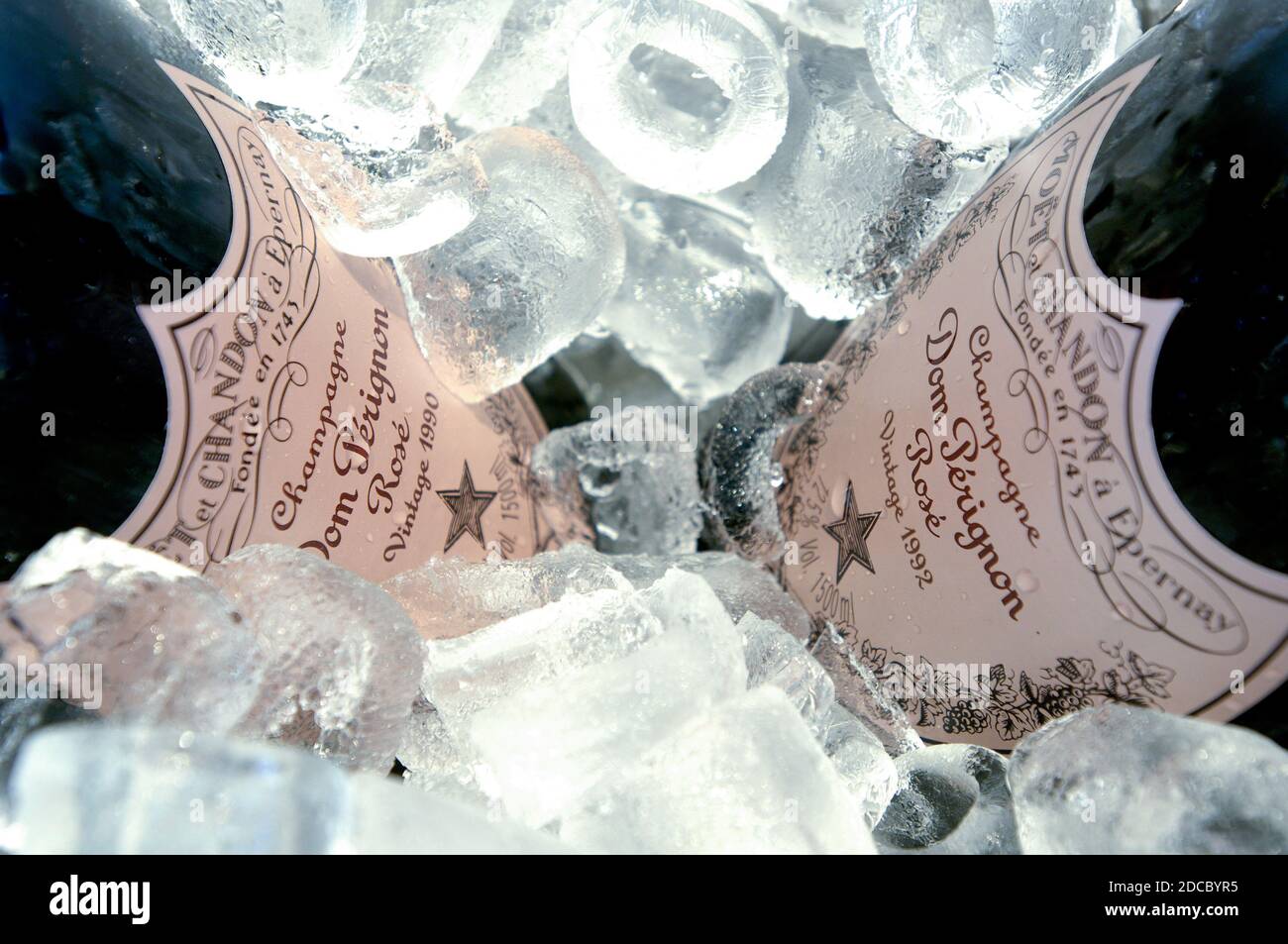 Tasting Dom Perignon champagne vintage Rose Stock Photo - Alamy