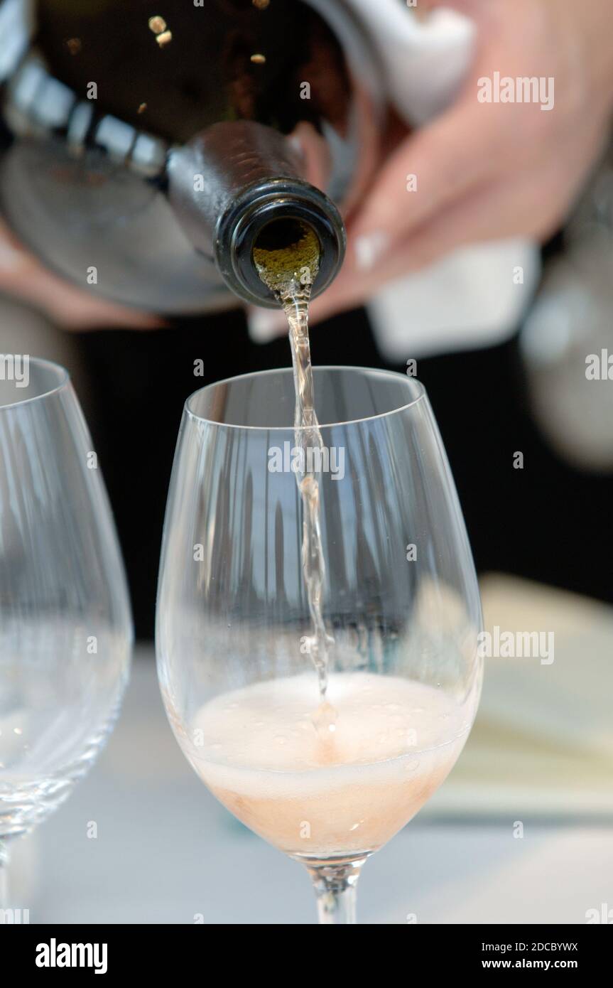 Tasting Dom Perignon champagne vintage Rose Stock Photo - Alamy