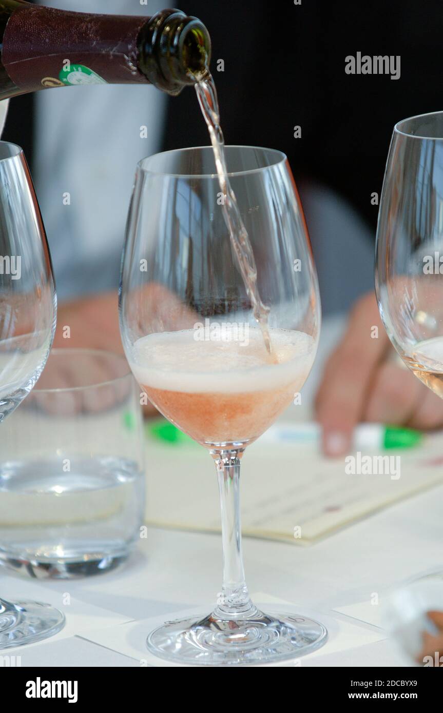 Tasting Dom Perignon champagne vintage Rose Stock Photo - Alamy