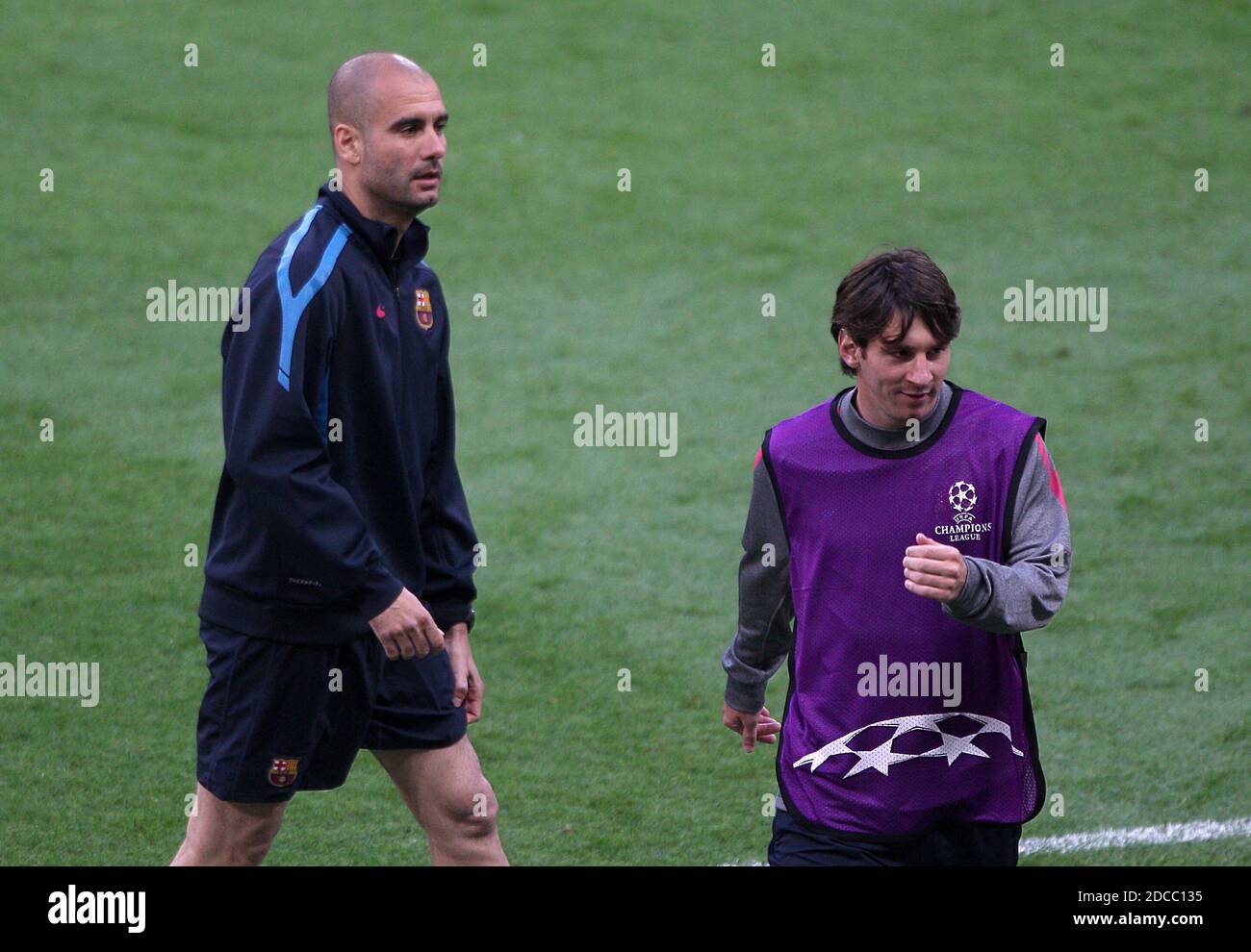 File photo dated 27-05-2011 of Barcelona manager Pep Guardiola (left ...