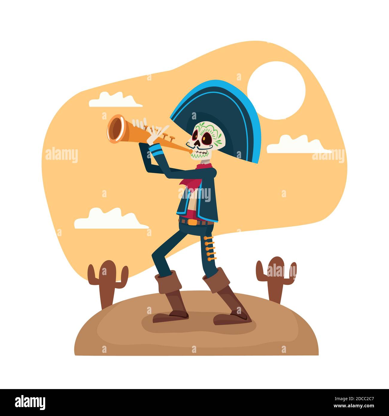 dia de los muertos celebration card with mariachi skeleton playing ...