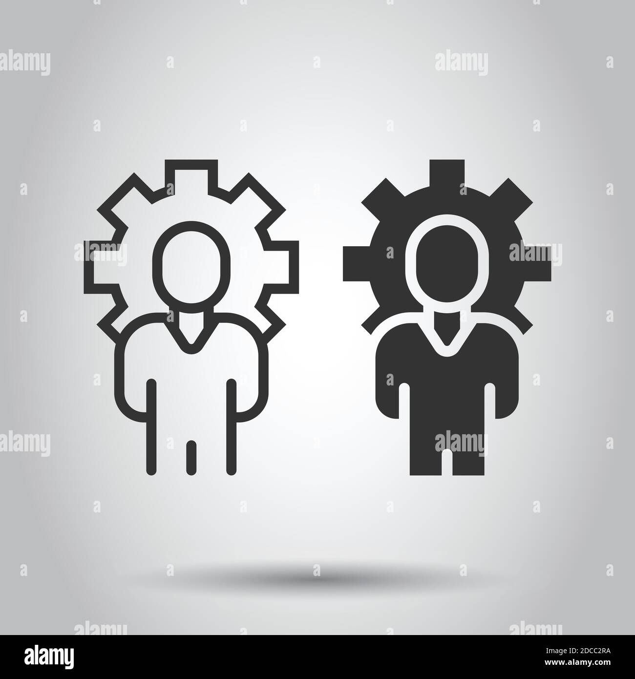 People with gear icon in flat style. Person cogwheel vector ...