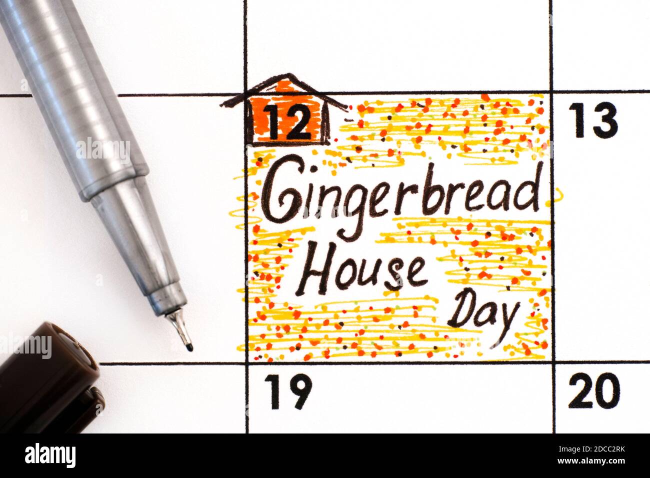 Reminder Gingerbread House Day in calendar with pen. December 12 Stock ...