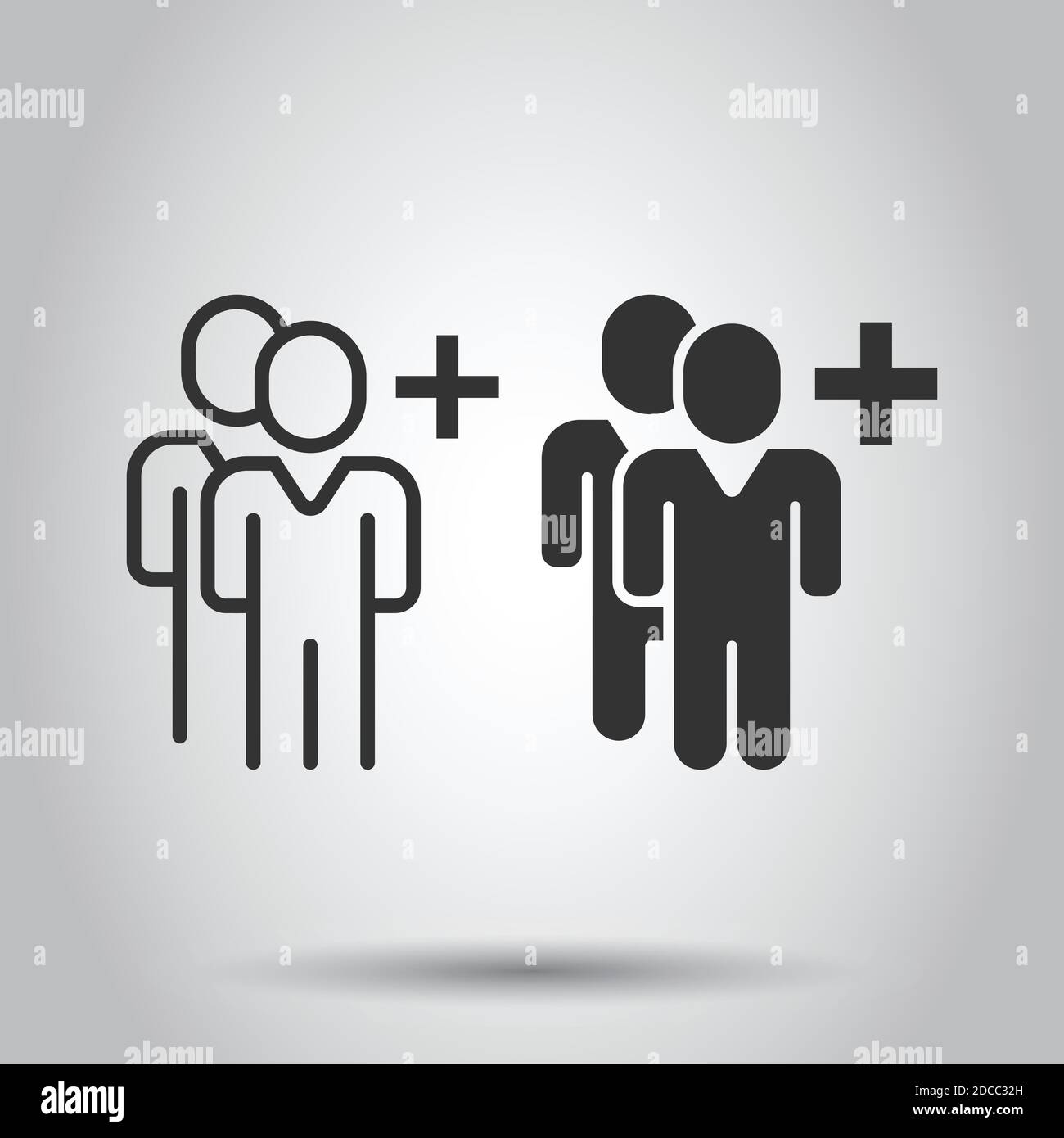 People with plus icon in flat style. Staff vector collection ...