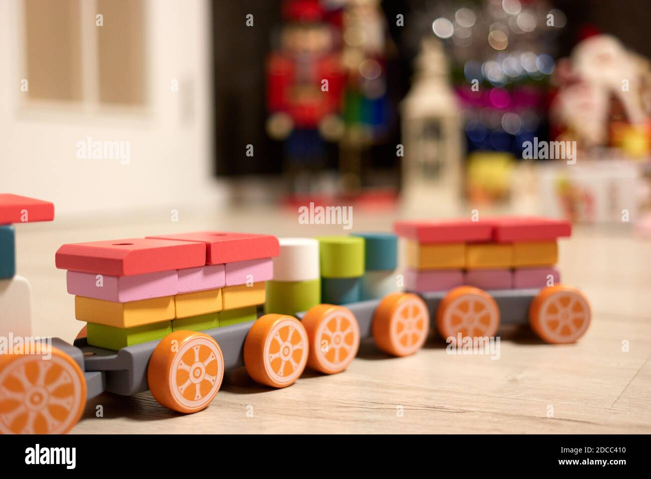 Colorful toy block train close up Stock Photo - Alamy