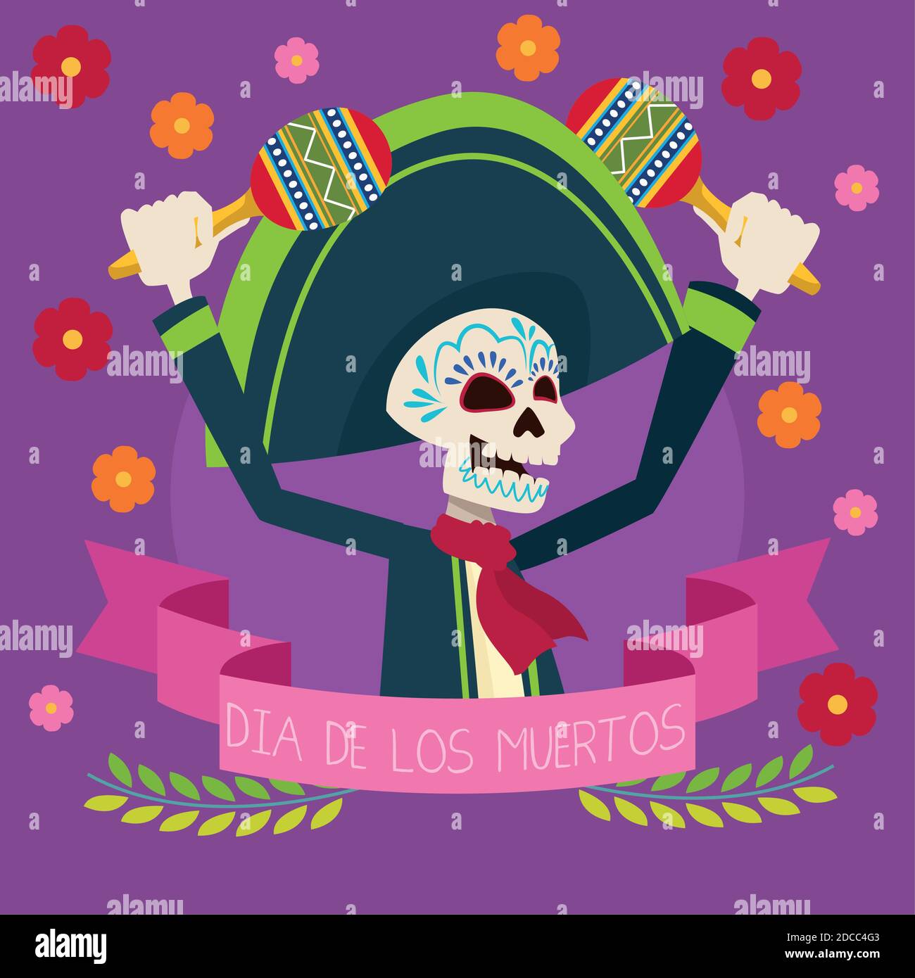 dia de los muertos celebration card with mariachi skeleton playing ...