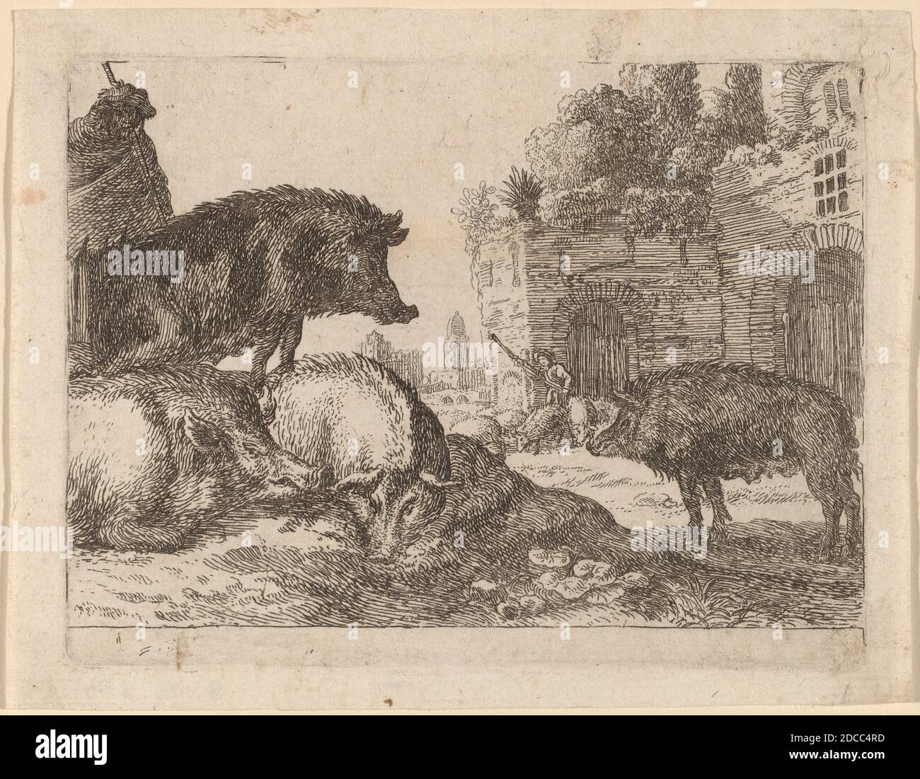 Herman van Swanevelt, (artist), Dutch, c. 1600 - 1655, Pigs, Landscapes ...