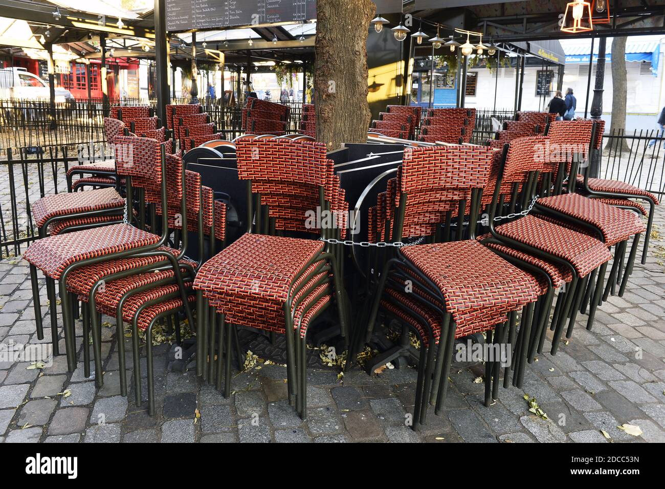 Closed restaurant - Lock down on Montmartre - paris - France Stock ...